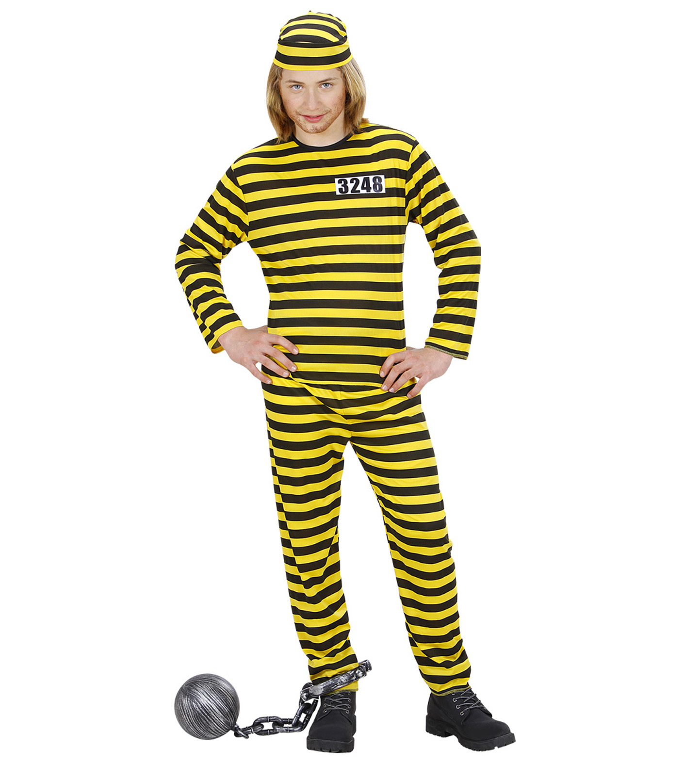 Prisoner/convict children's costume: top, pants, hat:yellow/black | CH ...